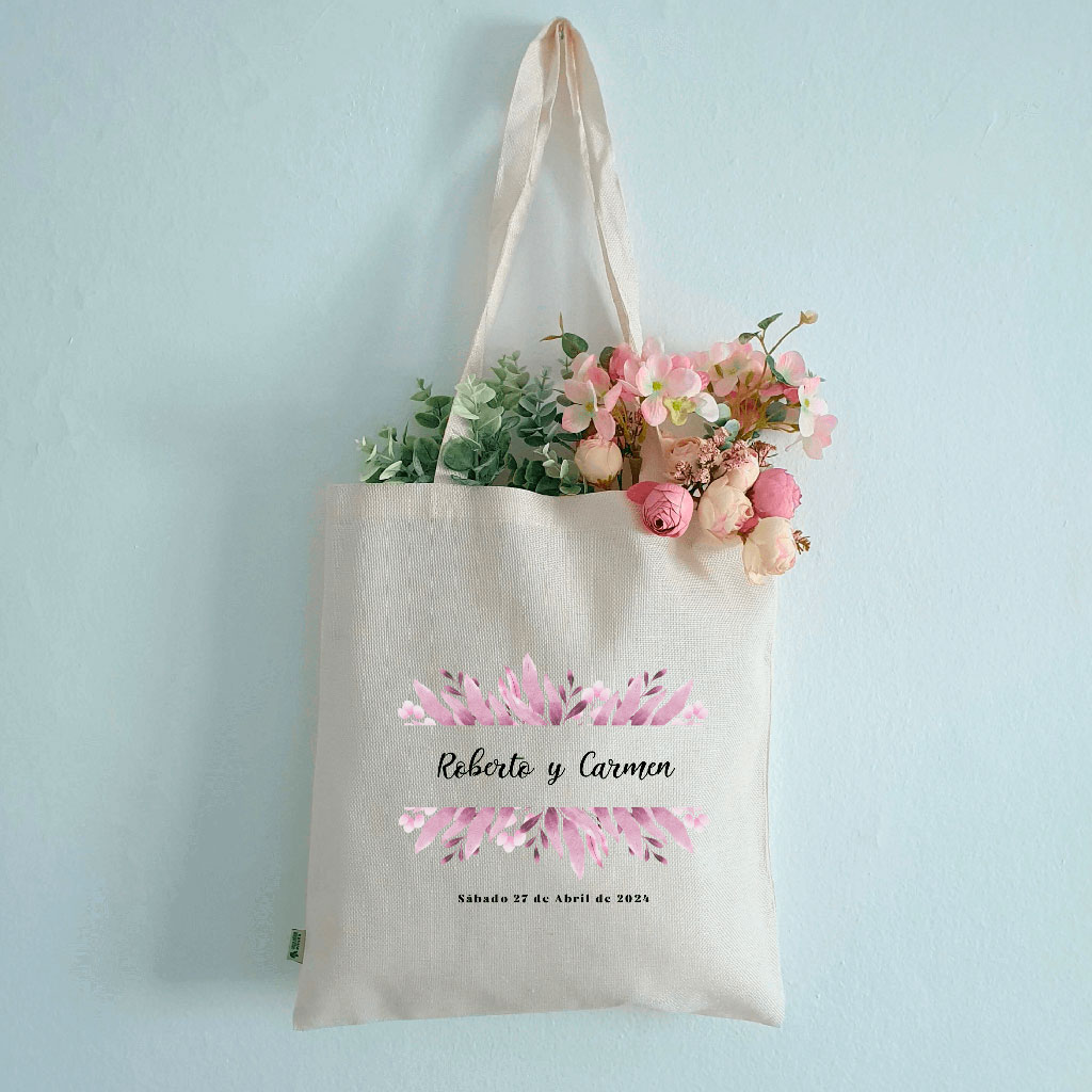 Tote bags efecto yute personalizada diseño 1 boda * El Genio del detalle
